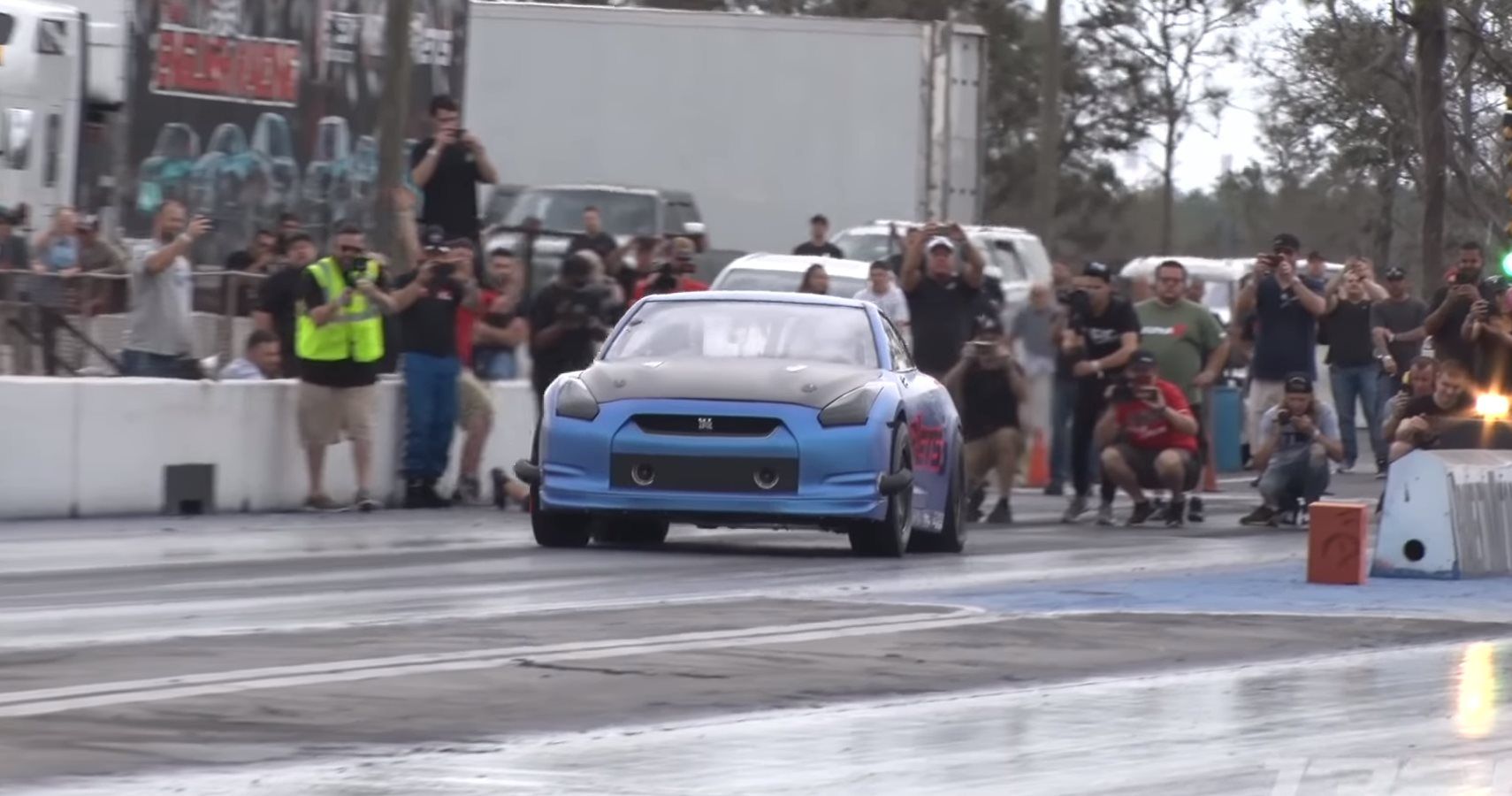Watch A 3,000 HP Nissan GT-R Puke Out A Turbo Wheel During Drag Race