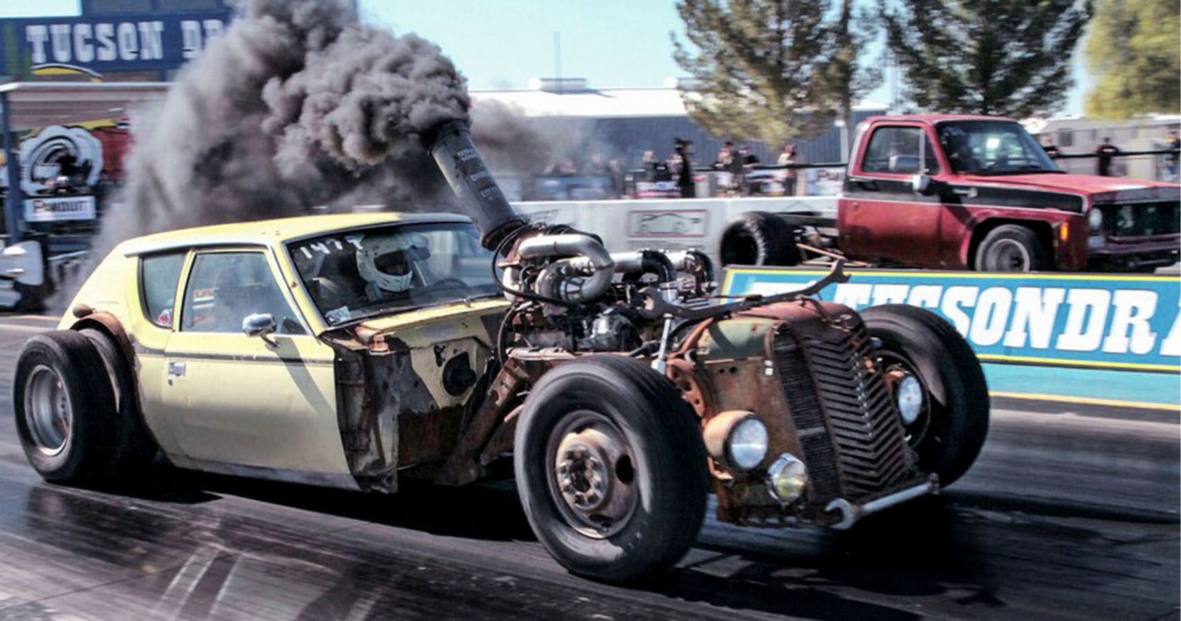 Crazy Diesel Gremlin Rat Rod Hits The Drag Strip