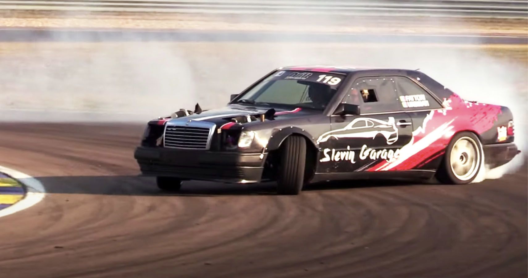 Watch This Twin-Turbo V8-Swapped Mercedes W124 Burn Rubber