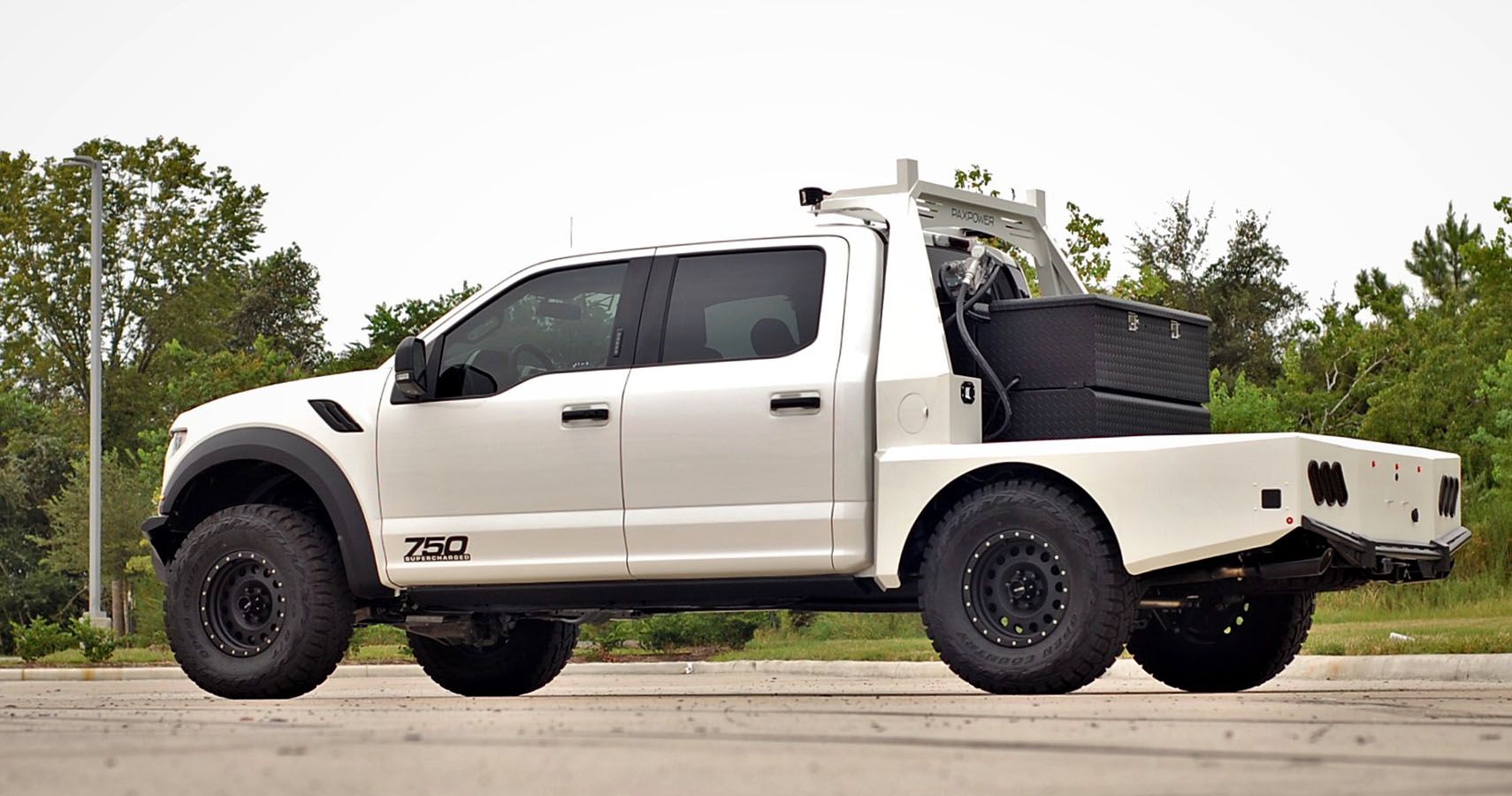 PaxPower Unveils Custom Flatbed Supercharged V8 Ford Raptor Conversion