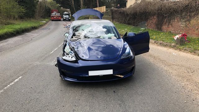 TeslaCam Captures Concrete Blocks Sent Flying Off Truck Smashing Into ...