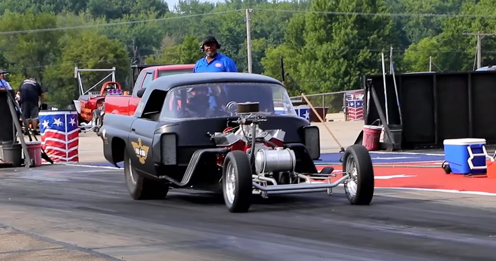 Watch This Modded 1955 T-Bird Mop Up Hot Rodders On The Drag Strip