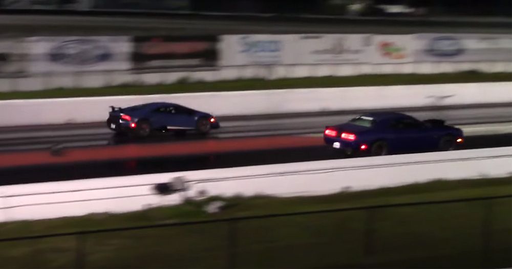 Watch This Lambo Huracan Drag Race A Dodge Challenger Scat Pack