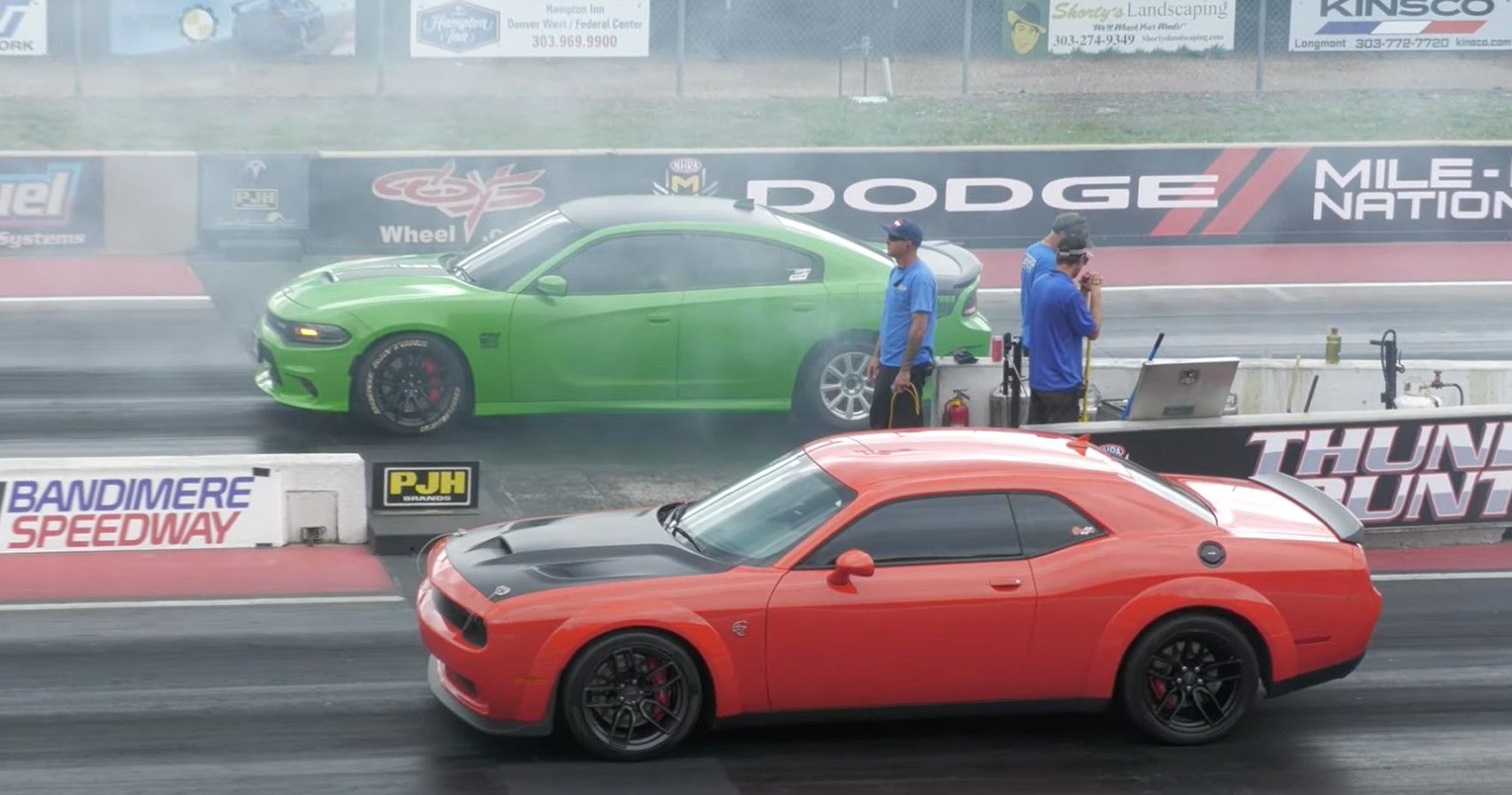 Muscle Car Madness At The Drag Strip With Charger Vs Challenger Vs Redeye