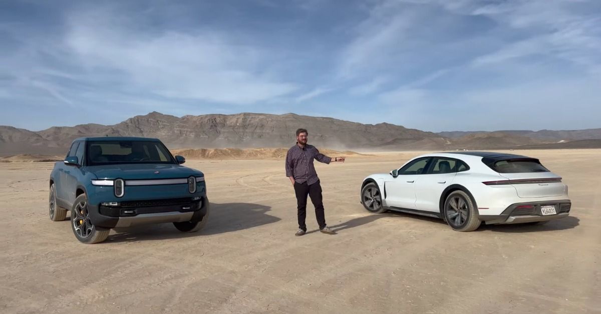 Pushing The Limits With This Porsche Taycan And Rivian R1T In The Desert