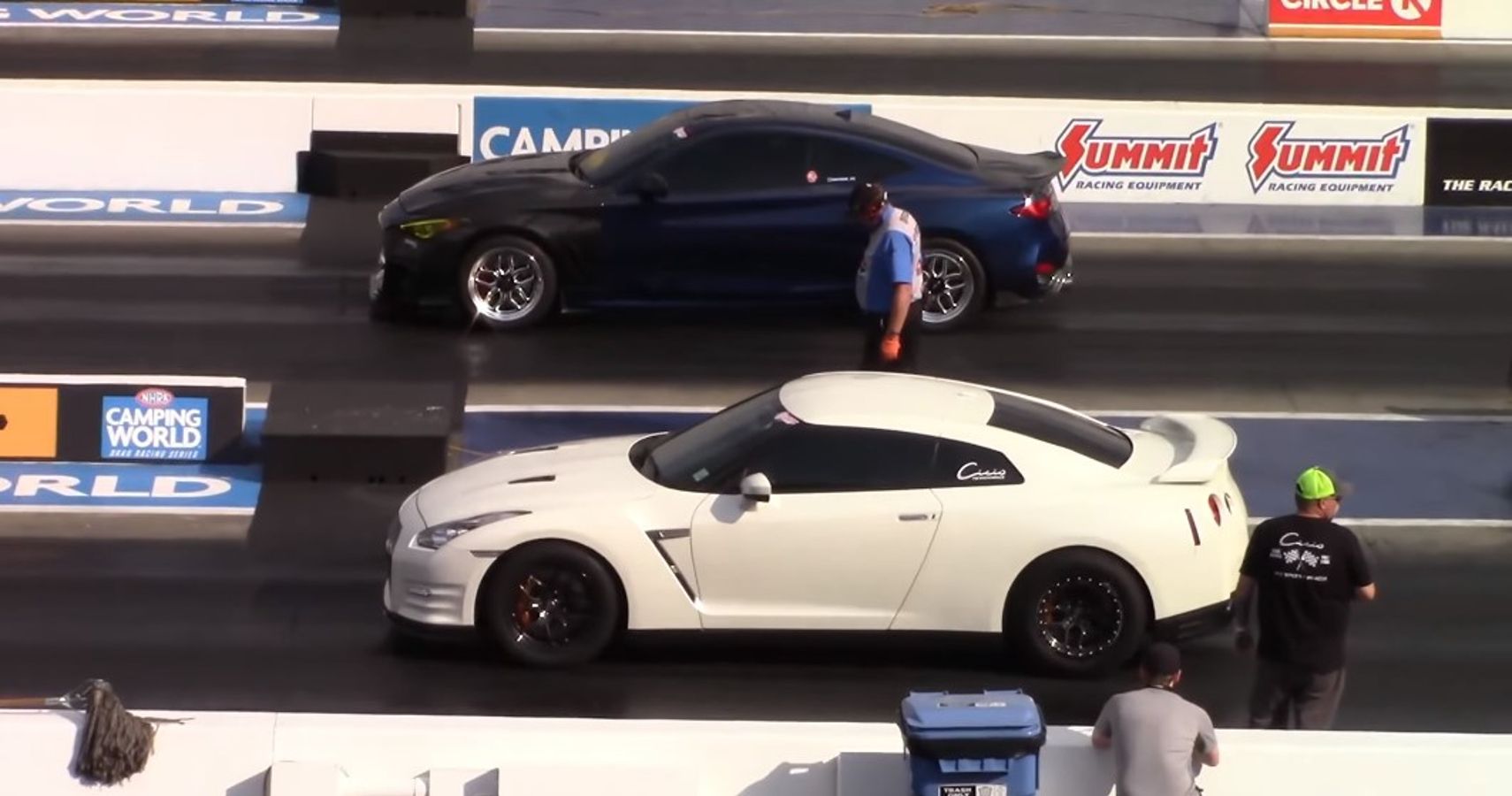 Watch This AMS Tuned Infiniti Q60 Battle Its Big Brother, The Nissan GTR