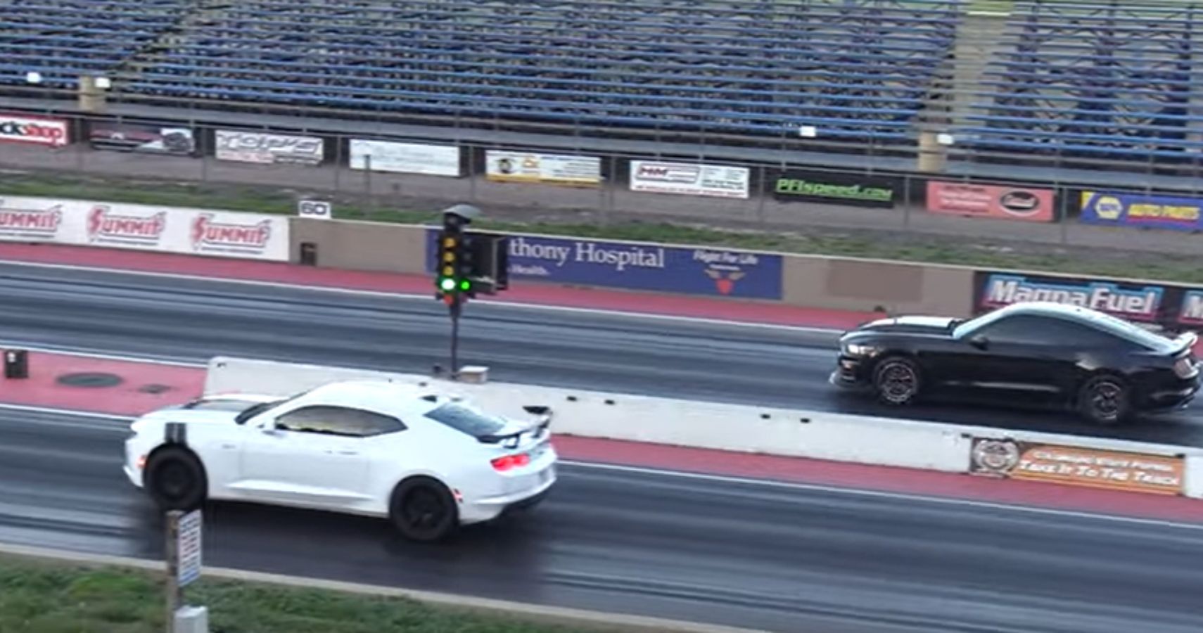 The Ford Mustang Gt Teaches A Chevrolet Camaro Lt1 A Lesson At The Drag Strip