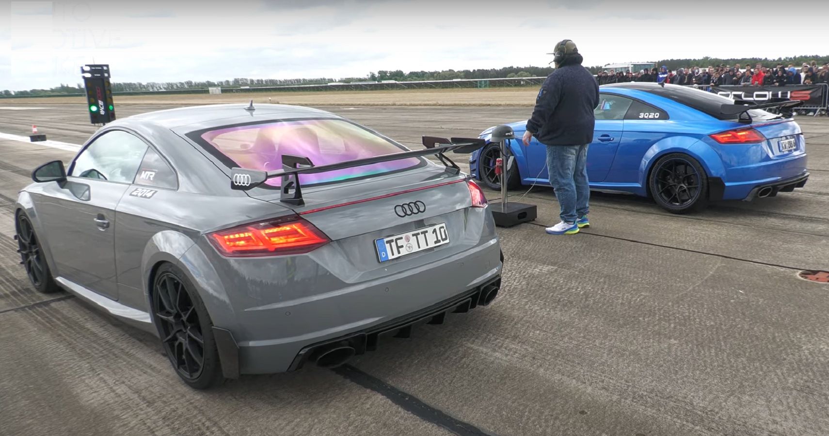 Watch These 2 Audi TT-RSs And BMW M3 Battle It Out At The Half Mile Track