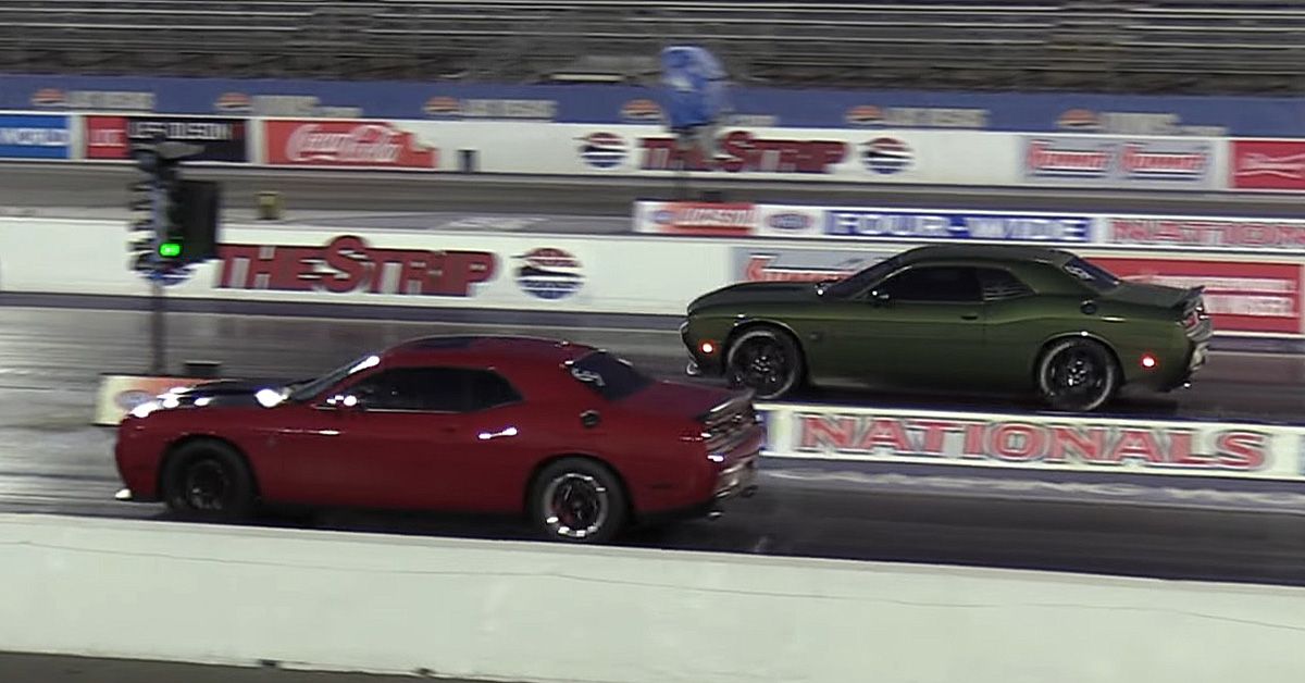 This Dodge Challenger SRT Hellcat Gets Stung By A C8 Chevrolet Corvette ...