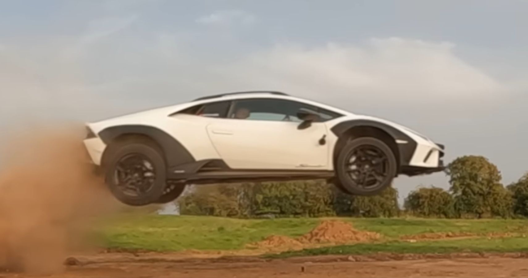 Watch What Happens When You Jump A Lamborghini Huracan Sterrato Ridiculously High Off-Road