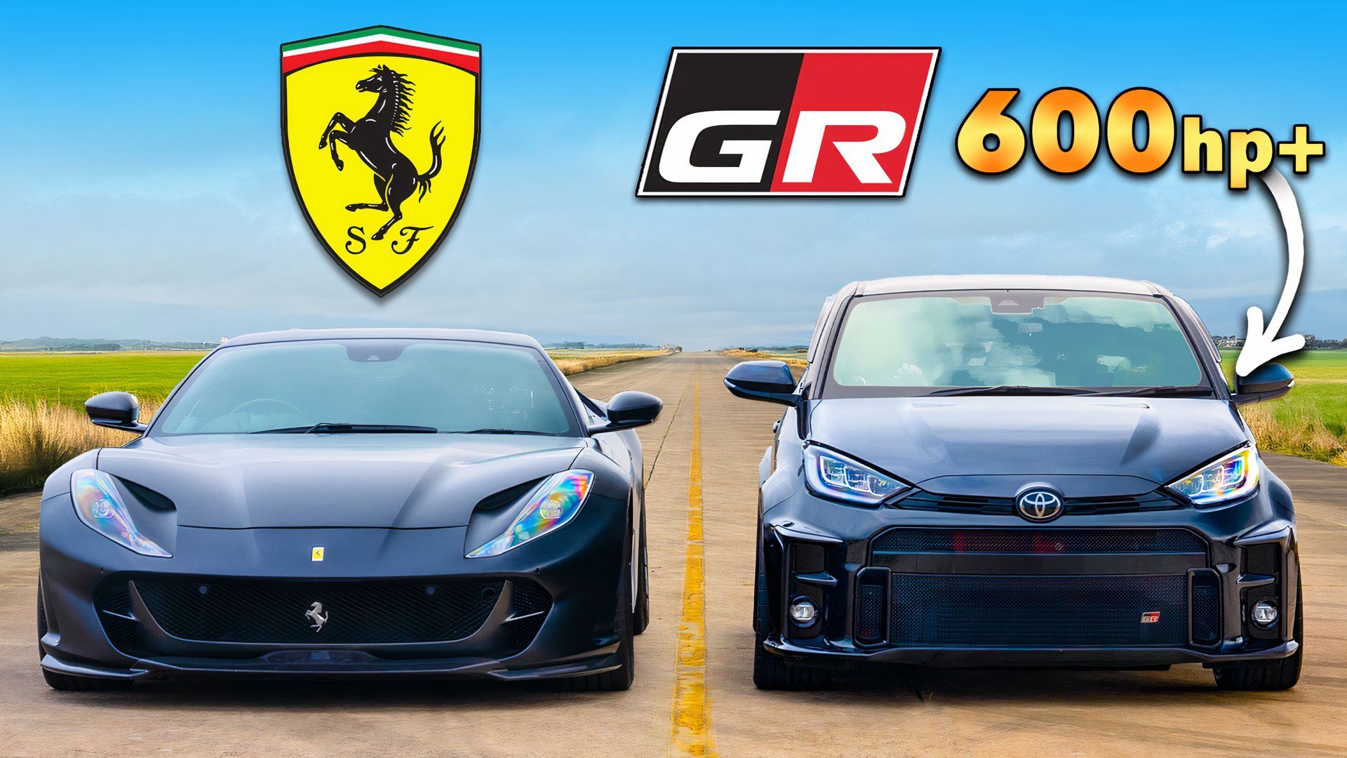 Watch What Happens When A V12 Ferrari Meets A Tuned GR Yaris In A Drag Race